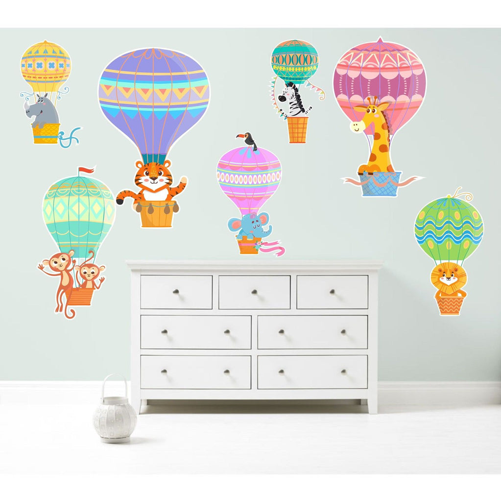 Hot Air Balloons Zoo Animals Wall Art Sticker Kit Decal Graphic Cute N ...