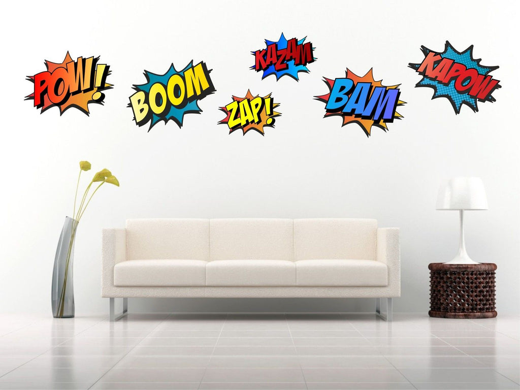 Superhero COMIC WORDS RETRO KAPOW BOOM ZAP BAM Wall Art Sticker Kit de ...